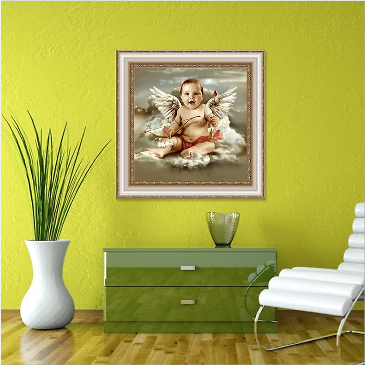 MaiYiYi Angel Baby Diamond Painting Set 5D Full Round Diamond Painting Angel Wings Diamond Painting Cross Stitch Kit Cute Baby Diamond Painting by Numbers for Adult Kids Wall Art Decor (30X30 CM)