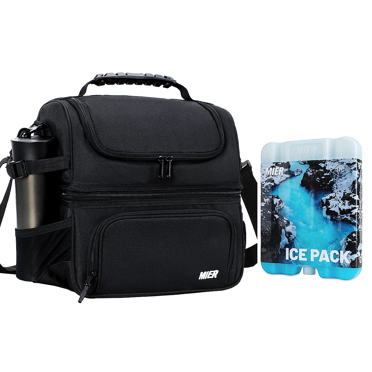 MIER Dual Compartment Lunch Bag Tote with Shoulder Strap with Long Lasting Freezer Pack