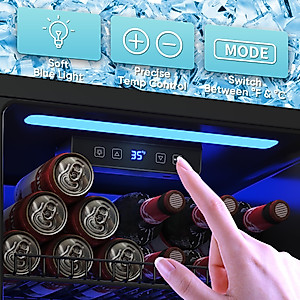 3.2 Cu.Ft Beverage Fridge, Mini Fridge With Glass Door, Beverage Cooler Refrigerator, Wine Drink Beer Fridge, Adjustable Shelves & Digital Temperature Display, 26 Bottle 128 Can