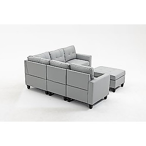 UBGO Sectional, Living Room Furniture Set,L-Shaped Modular Sofas with Left & Right Arm, Corner Chair, Ottomans Table,Extra Wide Chaise Lounge Couch for Home, Apartment (Gray)