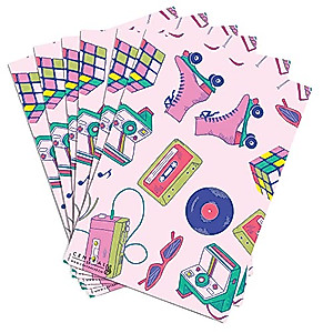 CENTRAL 23 Retro Wrapping Paper - Pink Birthday Gift Wrap - 6 Pcs of Girls Birthday Wrapping Paper Sheets - Radio Polaroid Roller Blades - 90's 80's Theme - Comes With Stickers