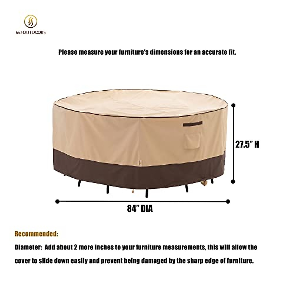 F&J Outdoors Waterproof Patio Furniture Covers Outdoor Eco-Friendly Fabric UV Resistant Fade Resistant Cover for Medium Circle Table with Chairs Set, 84" Diameter