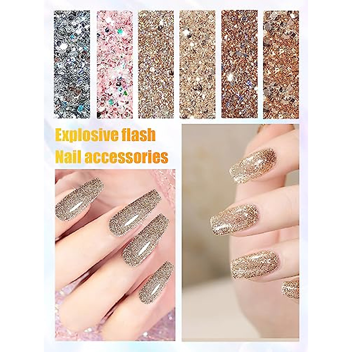 6 Boxes Holographic Nail Art Glitter Sequins Kits, CYHYII Nail Glitter Metallic Sequins Acrylic Dust Sequins Ultra-Thin Nail Art Sequins Sticker for Nail Design Nail Art Tips Decoration