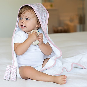 The Peanutshell Hooded Bath Towel and Wash Cloth Set for Baby Girls - 23 Piece Gift Set - Pink Floral & Cheetah Print