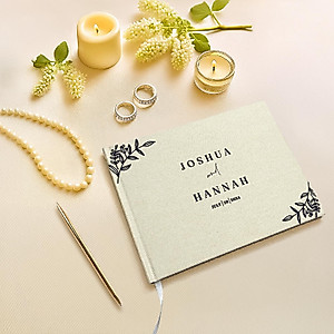 Hausdemo Personalized Wedding Guest Book - Elegant Guest Book Weddings Reception, Bridal, Baby Shower, Birthday and Special Events, Wedding Books Guests to Sign,Linen Book Cover Beige Color