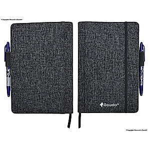 Gouda Bifold Portfolio Notebook Cover , Portfolio Organizer with Pen Loop , Large , Meduim and Small Pockets , Business Card Holder with RFID Blocking Feature , Ribbon Bookmark , Leather Water-resistante Fabric Case , for Smart Reusable Notebook Planner ,