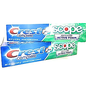 Crest Complete Toothpaste Plus Scope Advanced Active Foam, Striped, 8.2 oz (2Pack)