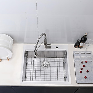 UFaucet 25×22 Drop in Kitchen Sink, 25 Inch Top Mount Stainless Steel Kitchen Sink, Modern Commercial Workstation Single Bowl Laundry Utility RV Sink with Accessories