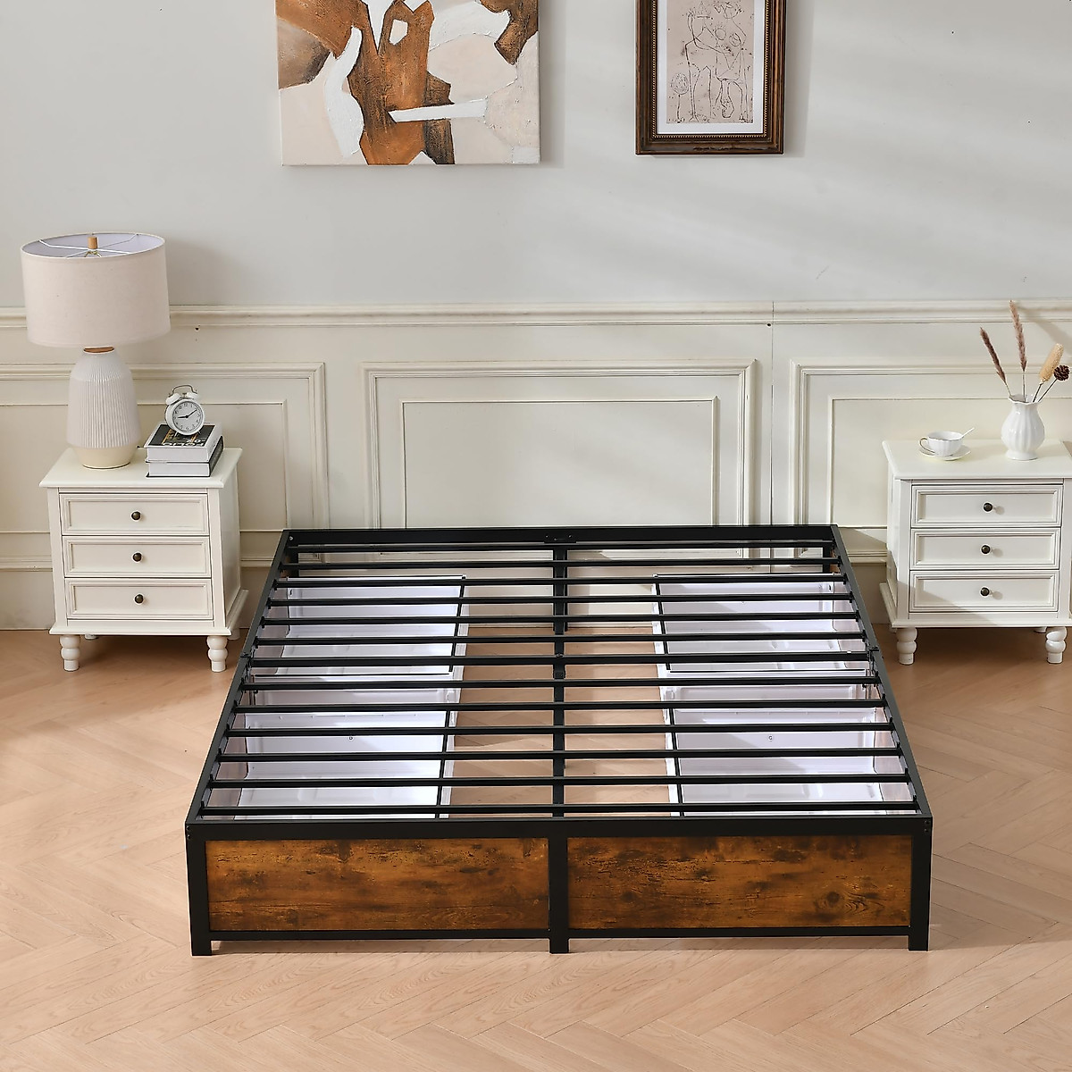 HCZCZX Queen Size Metal Bed Frame with Storage Drawers, no Box Spring Required, Easy to Assemble and noiseless (Queen)