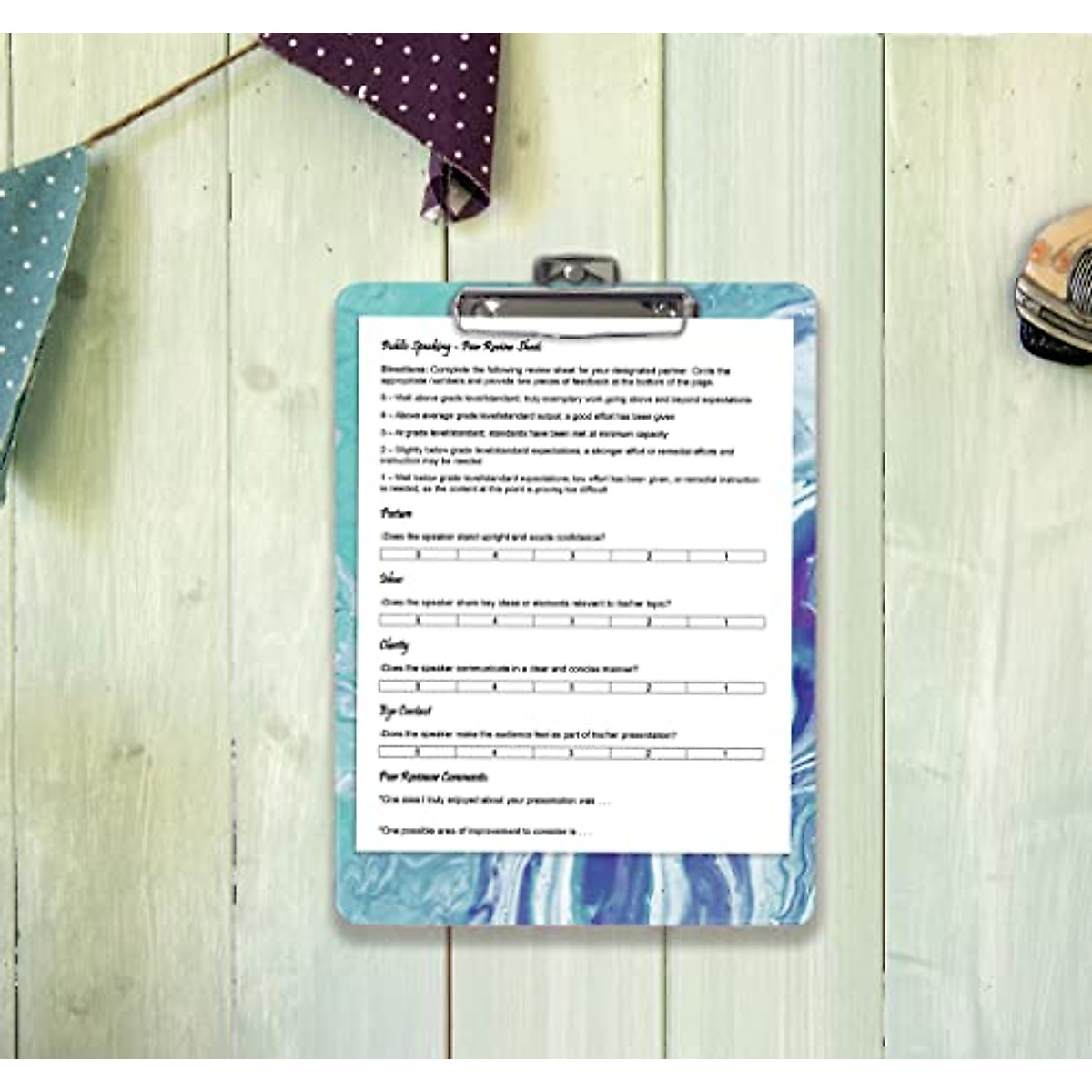 Fashion Clipboard, Abstract Art Design, Standard A4 Letter Size, 12.5" x 9", Wooden Clipboard, Low Profile Clip with Retractable Hanging Tab, Decorative Clipboard, by Better Office Products (Aqua)