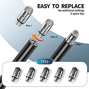 Long Stylus Pens for Touch Screens (5 Pack 185mm) High Sensitivity, Precision and No Scratches, Compatible with iPad, iPhone, Android, Tablets and More. Capacitive Touchscreen Stylist Mesh Fiber Tips
