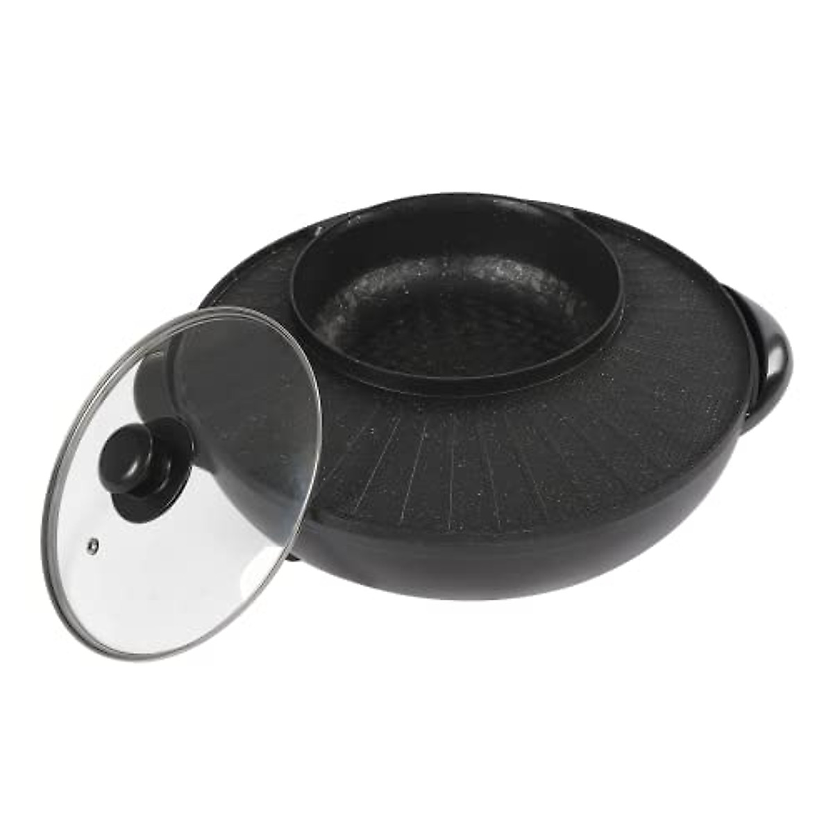 Circular Hotpot Grill Combo, 2in1 Electric Grill and Hot Pot, Portable Hot Pot with Divider, Multifunctional Indoor Teppanyaki Grill/Korean BBQ/Shabu Shabu Hot Pot, 5 Gear Adjustable for 3-5 People