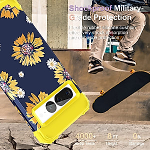 Fingic Pixel 7 Pro Case, Heavy Duty Protection, Sunflower Design, Yellow, for Google Pixel 7 Pro
