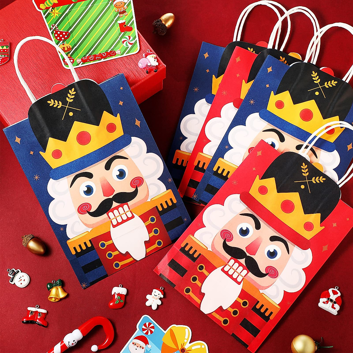 Funrous 16 Pieces Nutcracker Christmas Gift Bags Nutcracker Party Supplies Christmas Holiday Candy Goodie Treat Bags Bulk with Handles for Winter Holiday Party Supplies Favors Presents