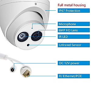 PANOEAGLE 6MP HD POE IP Camera, All-Metal Eyeball Dome Camera with Built-in MIC, 165ft Smart IR Night Vision, WDR ，DNR, IP67