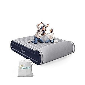 Evajoy Queen Air Mattress with Built-in Pump, Inflatable Air Mattress with Integrated Pillow, Fast Inflation/Deflation, Airbed with Thickened PVC Build, Waterproof Flocking, for Home, Camping, Guests