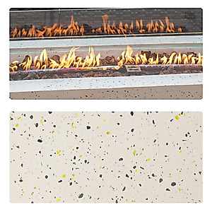 COSIEST Outdoor Propane Fire Pit Coffee Table, 42-inch x 13-inch Terrazzo Rectangle Base Patio Heater w 50,000 BTU Stainless Steel Burner, Wind Guard, Free Lava Rocks and Rain Cover