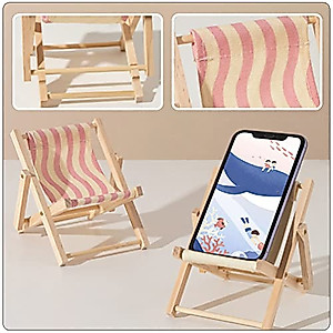 Beavorty Cell Phone Holder Wood and Canvas Beach Deck Chair Desk Stand Display Business Card Holders Bracket Charging Dock Mini Folding Chair Phone Holder for Smartphone Mobile Phone