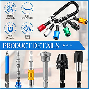 Therwen 30 Pcs 1/4" Hex Shank Aluminum Screwdriver Bit Holder Screwdriver Bits Holder Aluminum Alloy Bit Holder Keychain Bit Organizer Drill Screw Adapter for Tool, 6 Color with Black Clip(Classic)