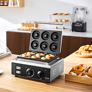 VEVOR Electric Donut Maker, 1550W Commercial Doughnut Machine with Non-stick Surface, 6 Holes Double-Sided Heating Waffle Machine Makes 6 Doughnuts, Temperature 122-572℉, for Restaurant and Home Use