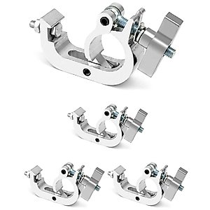 QWORK Stage Light Clamp Hook, Pack of 4, 330 lb. Aluminum Stage Lighting Fixture, C-Clamp, Fits 1.89-2.0 in. Trusses, Quick Release Truss Clamp for DJ Lighting Projector Palms