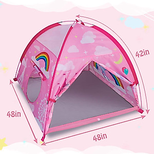 MountRhino Kids Play Tent 48”x48”x42” Pink Unicorn Princess Playhouse Tent for Kids Indoor Outdoor Children Dome Tent for Girls Boys Camping Playground Perfect Kid’s Gift