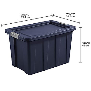 Sterilite 30 Gal Latching Tuff1 Storage Tote, Stackable Bin with Latch Lid, Plastic Container to Organize Garage, Basement, Blue Base and Lid, 4-Pack