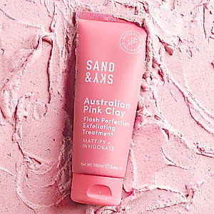 Sand & Sky Flash Perfection Exfoliating Treatment Face Scrub - Face cleanser Australian Pink Clay Moisturizing Facial Exfoliator For Face | With Rosehip, Grapeseed, Olive Oil (3.4 oz)