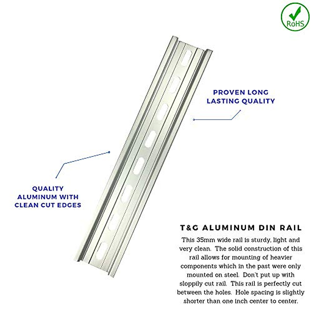T&G 10 Pieces DIN Rail Slotted Aluminum RoHS 8" Inches Long 35mm Wide 7.5mm High