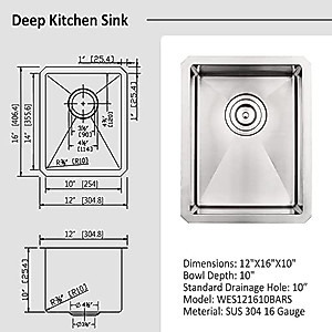 Bar Sink Undermount 12x16 Stainless Steel-Wesliv 12 Inch Undermount Stainless Steel Bar Sink Small Wet Bar Sink 16 Gauge Stainless Steel Single Bowl Bar Sink with Bottom Grid