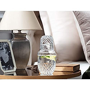 Bedside Water Carafe and Glass Set - Bedside Carafe Pitcher and Glass Cup - Glass Carafe 18oz Cup 4.5 oz - Night Carafe with Glass - (Crystal)