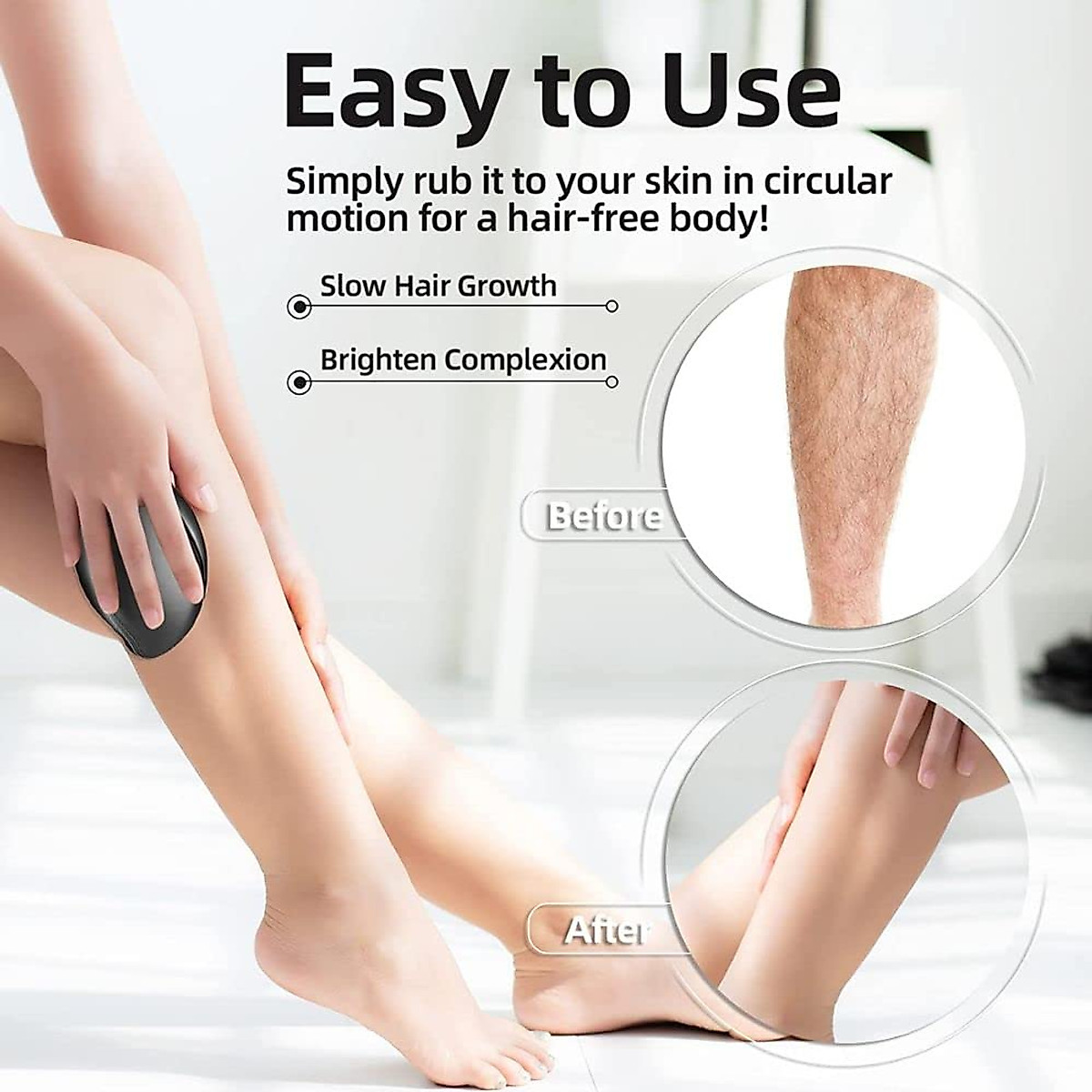 Sync It Up Crystal Hair Eraser for Women and Men, Magic Crystal Hair Removal for Back Arms Legs, Painless Exfoliation Washable & Reusable Epilator for Smooth Skin (Black)