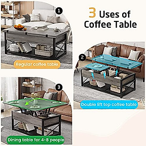 Itaar 43" Lift Top Coffee Table, 3 in 1 Multi-Function Small Coffee Table with Storage for Living Room, Dining Reception Room, Grey