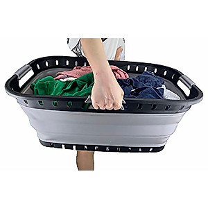 SAMMART 44L (11.6 gallon) Collapsible Plastic Laundry Basket-Foldable Pop Up Storage Container-Portable Washing Tub-Space Saving Hamper, Water Capacity: 35L (9.2 gallon) (Black/Alloy Grey)
