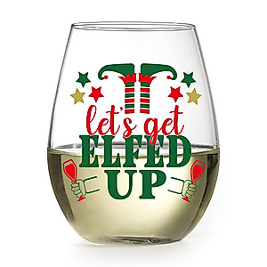 DYJYBMY Let's Get Elfed Up Wine Glass, Christmas New Year Gifts for Women, Christmas Wine Glass for Women Men Sister Friends, Wine Glass for Thanksgiving Christmas Wedding Party