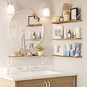 Wallniture Ponza Floating Shelves for Wall 24" Bathroom Storage, Shelves for Bedroom, Book Shelves for Living Room Decor, Burnt Finish Wood Set of 4