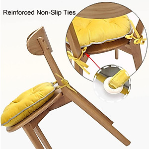 ZTGL Velvet Dining Chair Pads with Ties, Chair Pads for Dining Chairs, Non Slip Chair Pad Seat Cushion for Dinning Kitchen Patio Living Room, U-Shape, 16" x 16.5",Yellow,6 Count (Pack of 1)