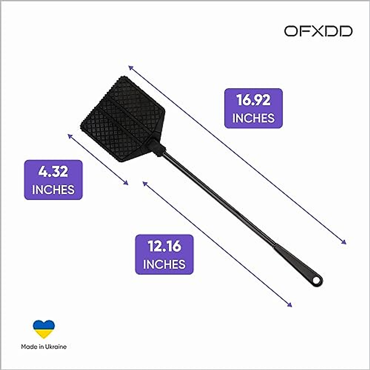 OFXDD Rubber Fly Swatter, Long Fly Swatter Pack, Fly Swatter Heavy Duty, Black Color (3 Pack)
