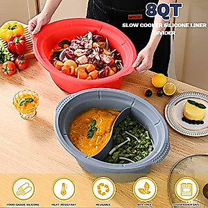 Vangerute (2-PACK) 8QT Silicone Slow Cooker Liner for Oval Crock pot Liners,Leakproof Reusable Slow Cooker Divider Insert,Easy Clean Seamless Slow Cooker Bags fit 8QT Crockpot BPA Free Dishwasher Safe