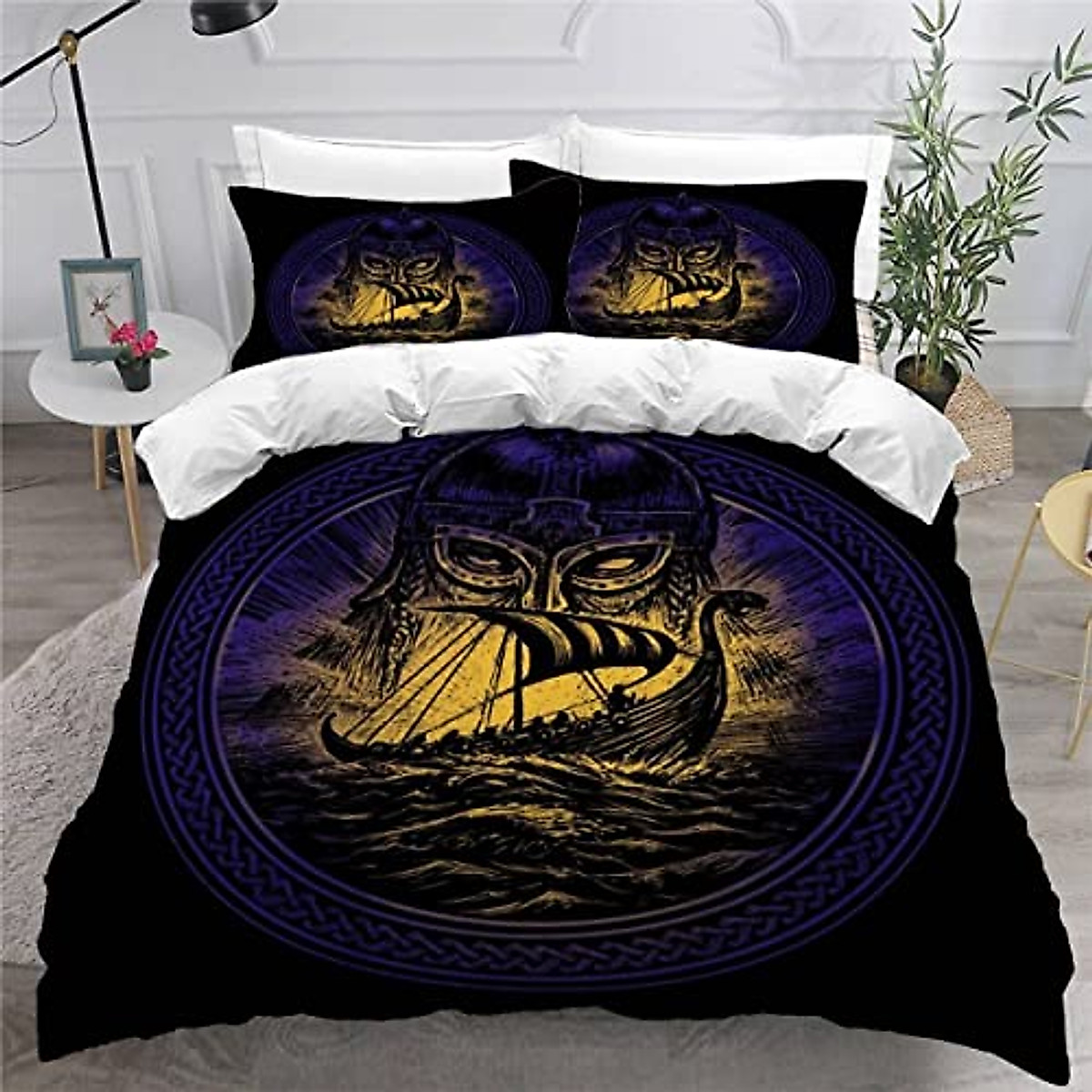 Quilt Cover Twin Size Viking Ship 3D Bedding Sets Sea of Storms and Draka Duvet Cover Breathable Hypoallergenic Stain Wrinkle Resistant Microfiber with Zipper Closure,beding Set with 2 Pillowcase