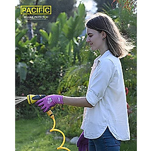 PACIFIC PPE 3 Pairs Gardening Gloves for women and Ladies, Rubber Coated Garden Gloves, Outdoor Protective Work Gloves, Medium Size fits Most, Purple & Yellow & Red