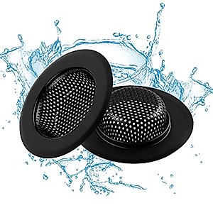Sink Drain Strainer, 2 PCS Kitchen Sink Strainer - Upgraded Large Wide Rim 4.5" Diameter Stainless Sink Strainers for Kitchen Sinks, Suitable for Most Sink Drains, Anti Clogging - Regular Black