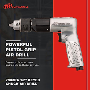 Ingersoll Rand 7803RA 1/2" Keyed Chuck Air Drill, 500 RPM, 0.5 HP, 10.6in-lb Torque, Pistol