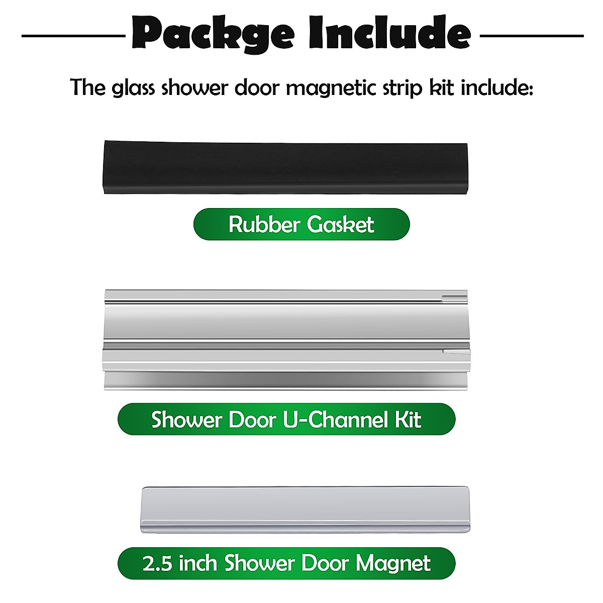 Glass Shower Door Magnet Latch Replacement Kits with Shower Door Magnet and Metal Strike Plate for 1/8" 5/32" 3/16" & 1/4" Thick Swing Glass Shower Doors