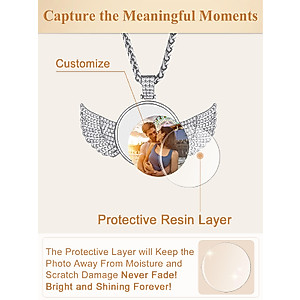 Custom4U Personalized Angel Wings Pendant Neckalce with Picture Inside Custom Photo Necklace Memorial Photo Medallion Chain Hip Hop Jewelry for Men