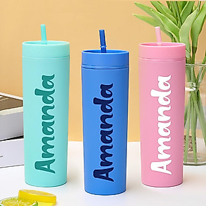 Personalized Tumbler with Same Lid and Straw, 20 Colors - 16 oz Skinny BPA Free Tumblers, Customized Tumbler with Name, Bridesmaid Gifts, Wedding Gifts, Birthday Gifts for Women Girls