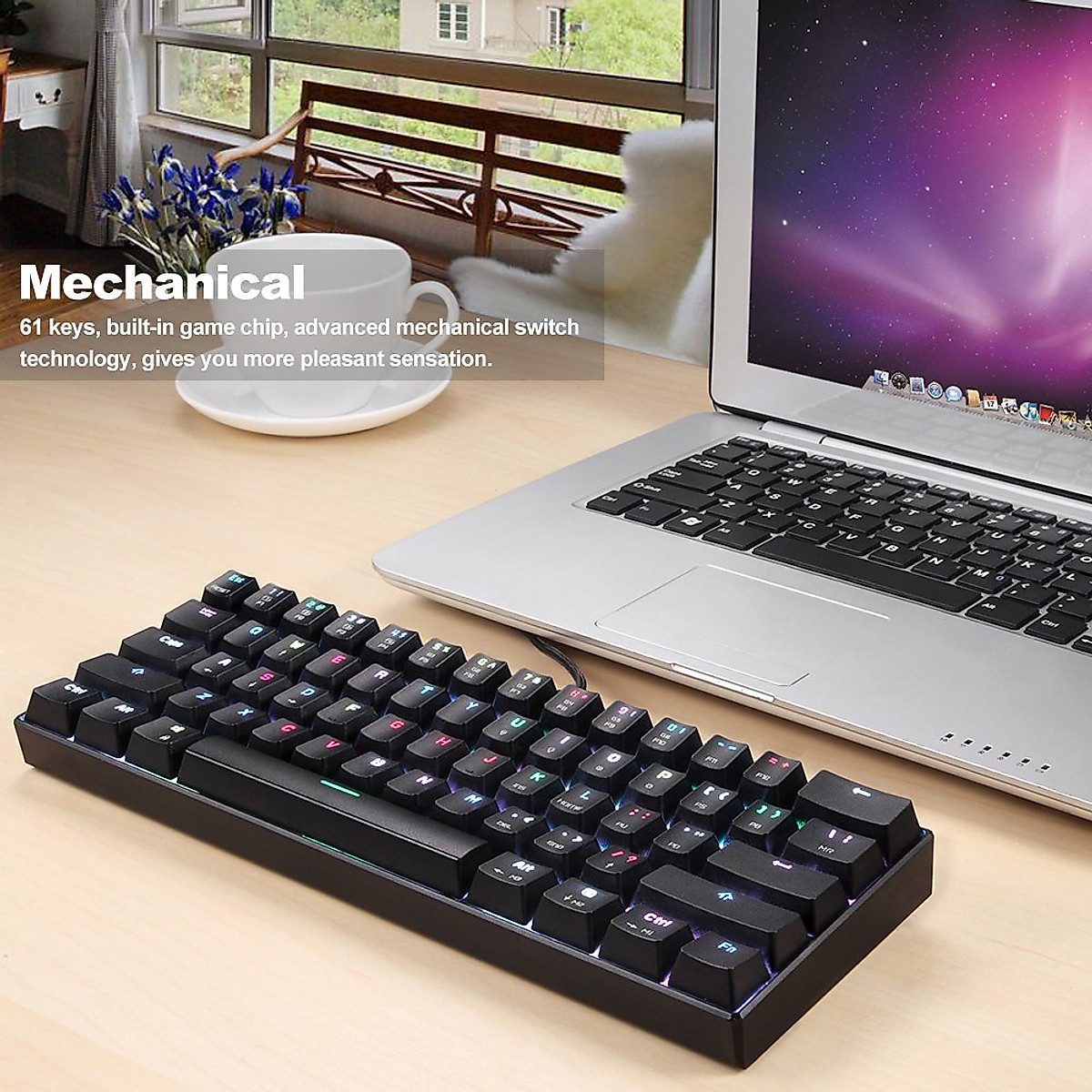 Docooler MOTOSPEED CK61 USB Wired Mechanical Gaming Keyboard RGB Red Switches Keyboard 61 Keys