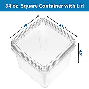 64-oz. Square Clear Deli Containers with Lids | Stackable, Tamper-Proof BPA-Free Food Storage Containers | Recyclable Space Saver Airtight Container for Kitchen Storage, Meal Prep, Take Out | 20 Pack