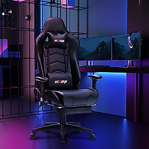 KCREAM Gaming Chair with Footrest Adults Gamer Chair High Back PU Leather Gaming Computer Chair Large Racing Game Chair, with Adjustable Armrests and Massage Lumbar Support (Black)