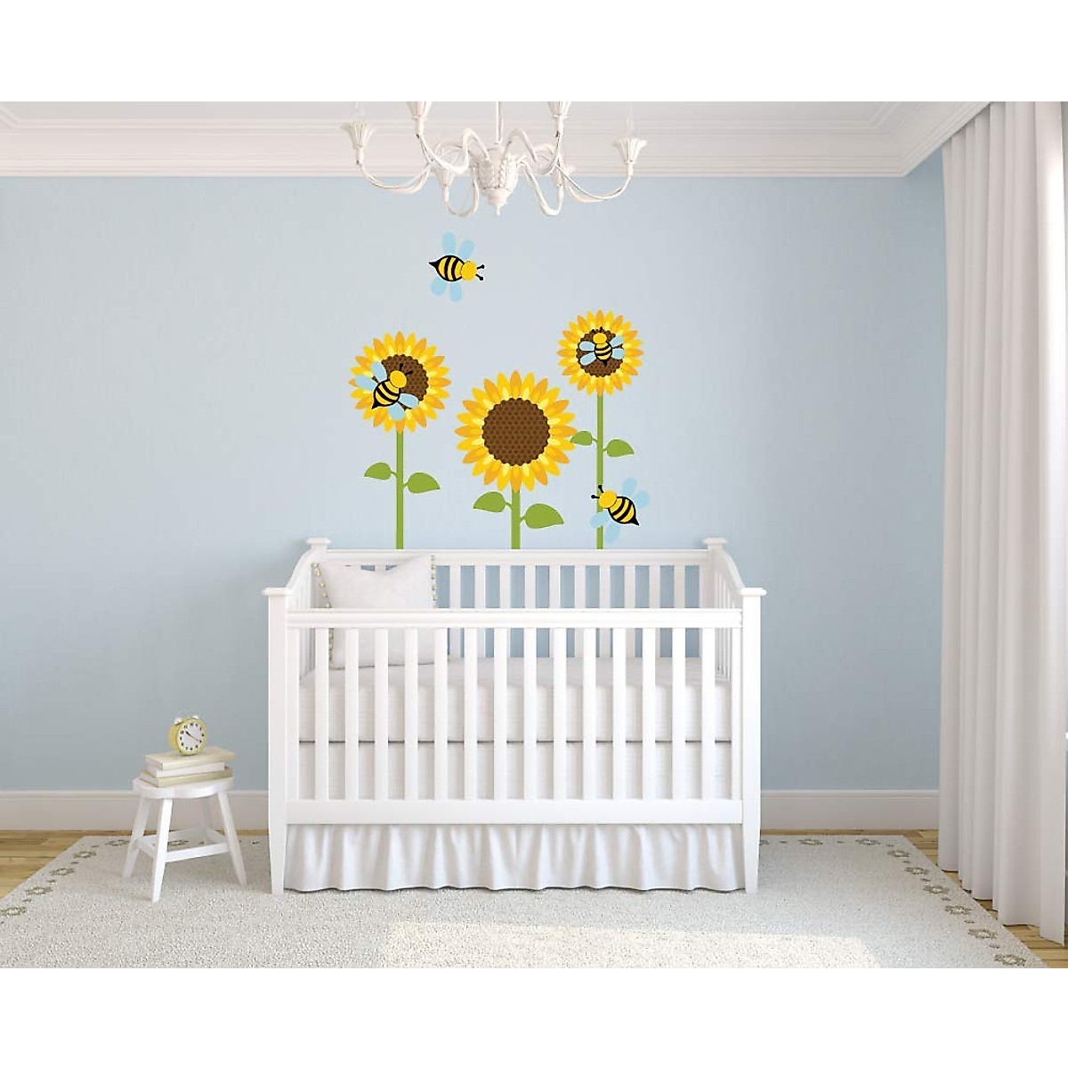Bumblebee Bee Bees Sunflowers Animal Decors Wall Sticker Art Design Decal for Girls Boys Kids Room Bedroom Nursery Kindergarten House Fun Home Decor Stickers Wall Art Vinyl Decoration (20x12 inch)